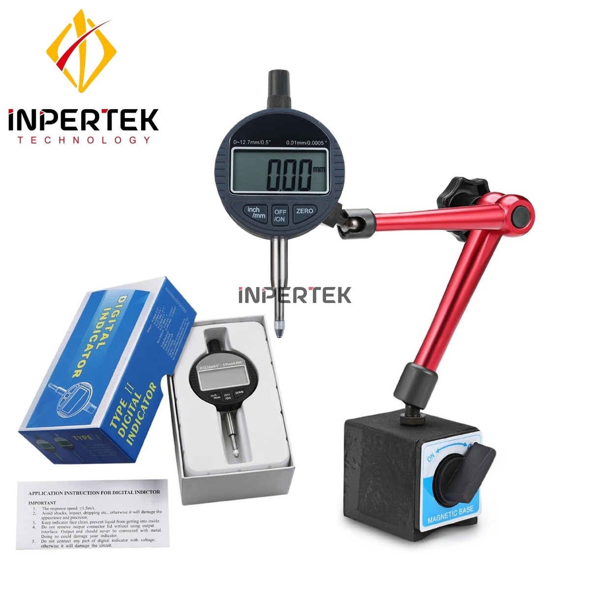 Paket Dial Indicator Digital + Magnetic Base Flexible Besar Test Stand ...
